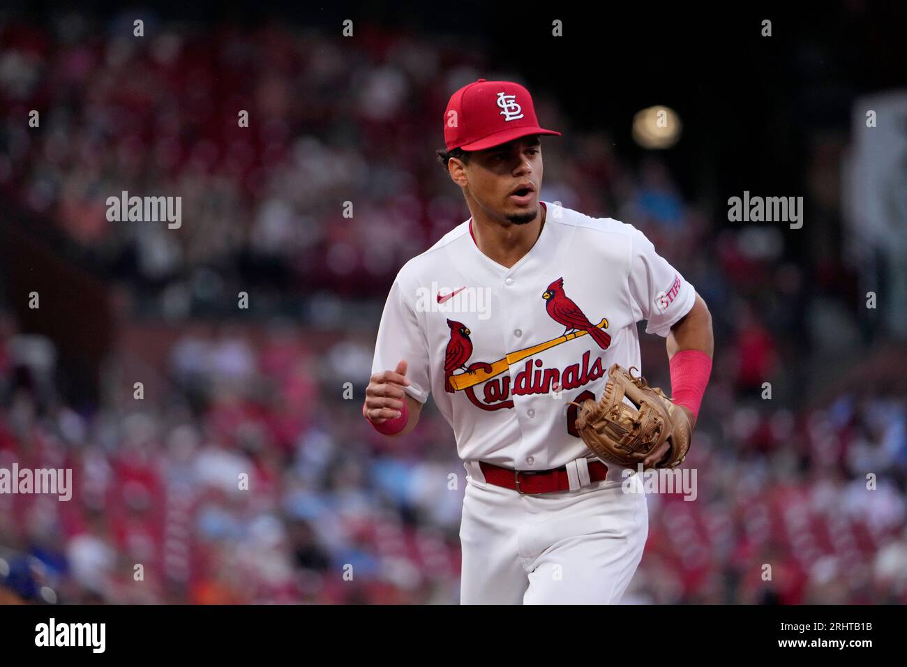 St. Louis Cardinals shortstop Masyn Winn jogs off the field after ...