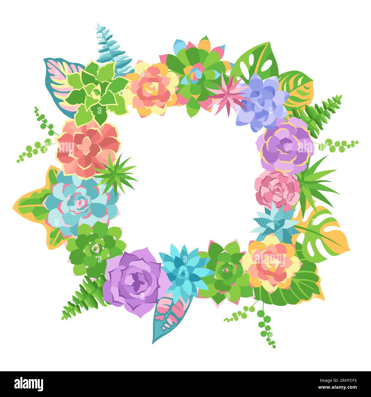Succulents frame boho template banner. Greenery border, flower wreath ...