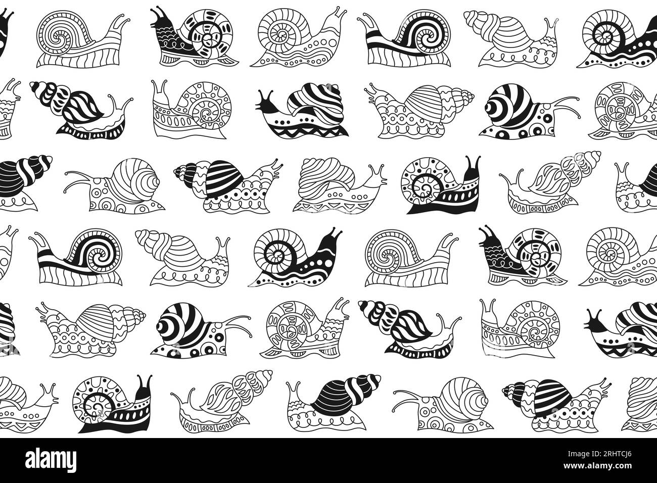 Snail with ornament doodle seamless pattern. Abstract repeat decoration ...