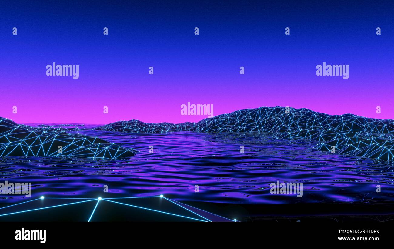 Neon ocean, conceptual illustration Stock Photo - Alamy