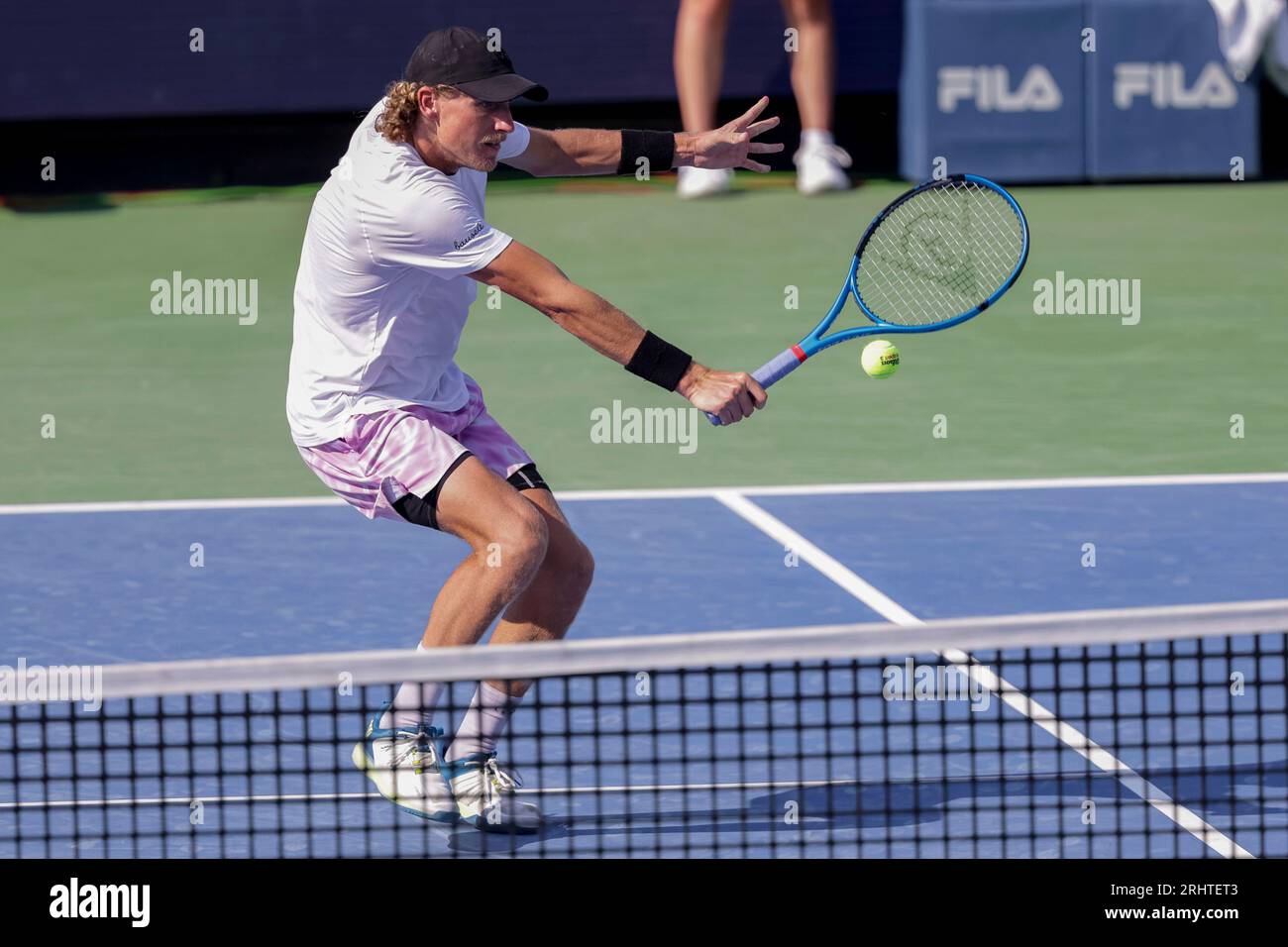 August 18, 2023, Mason, Ohio, USA: Max Purcell (AUS) hits a backhand ...
