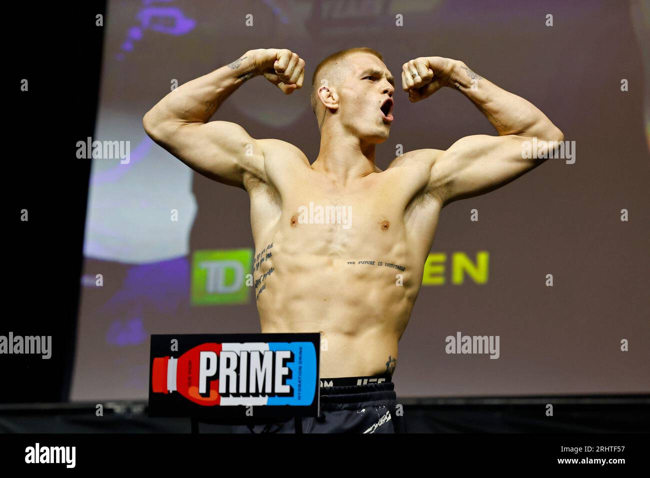 Ian Garry poses at the ceremonial weigh-in for the UFC 292 mixed ...
