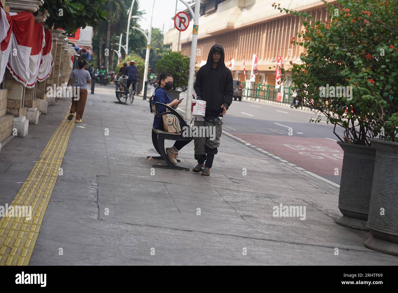 August 13, 2023. Jakarta, Indonesia. The morning scene on Cikini Raya ...