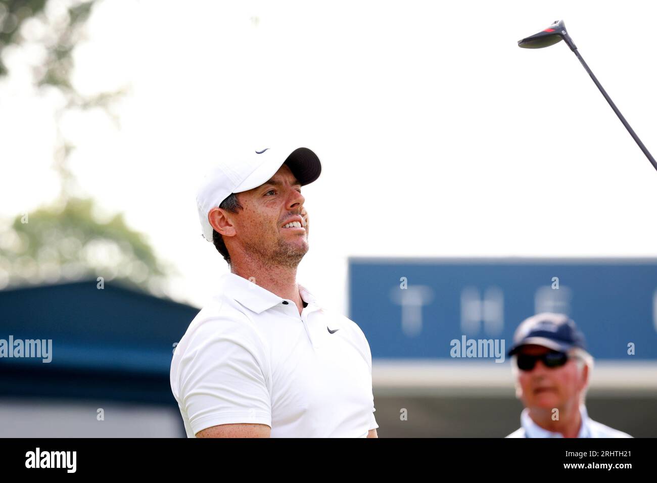 OLYMPIA FIELDS, IL - AUGUST 18: PGA golfer Rory McIlroy tosses his driver in the air after being ...