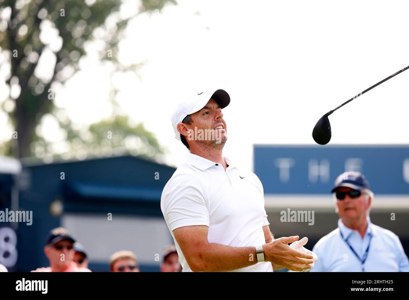 OLYMPIA FIELDS, IL - AUGUST 18: PGA golfer Rory McIlroy tosses his driver in the air after being ...