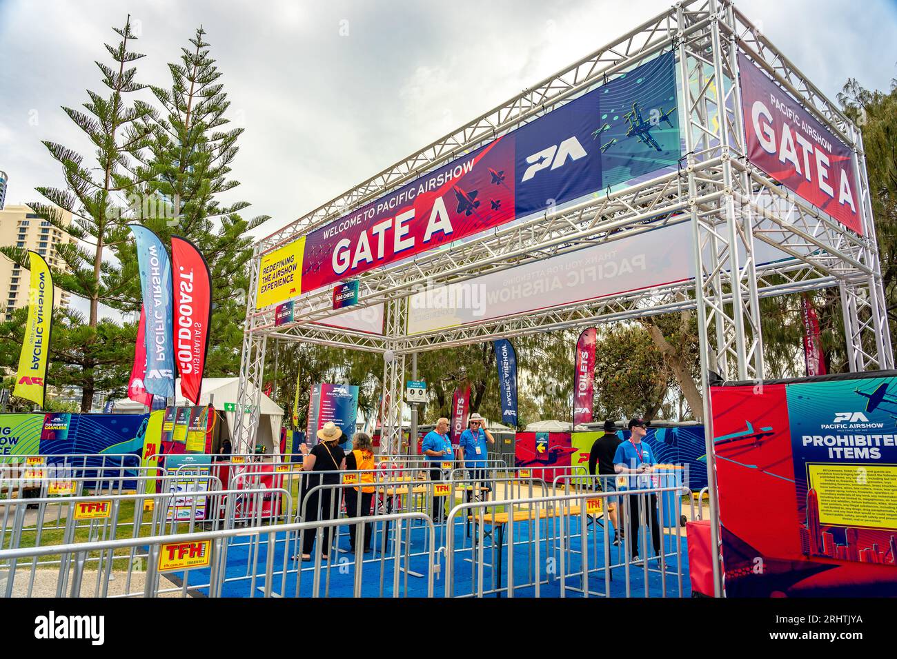 Gold Coast, Australia - Aug 18, 2023: Entrance gates at the Pacific ...