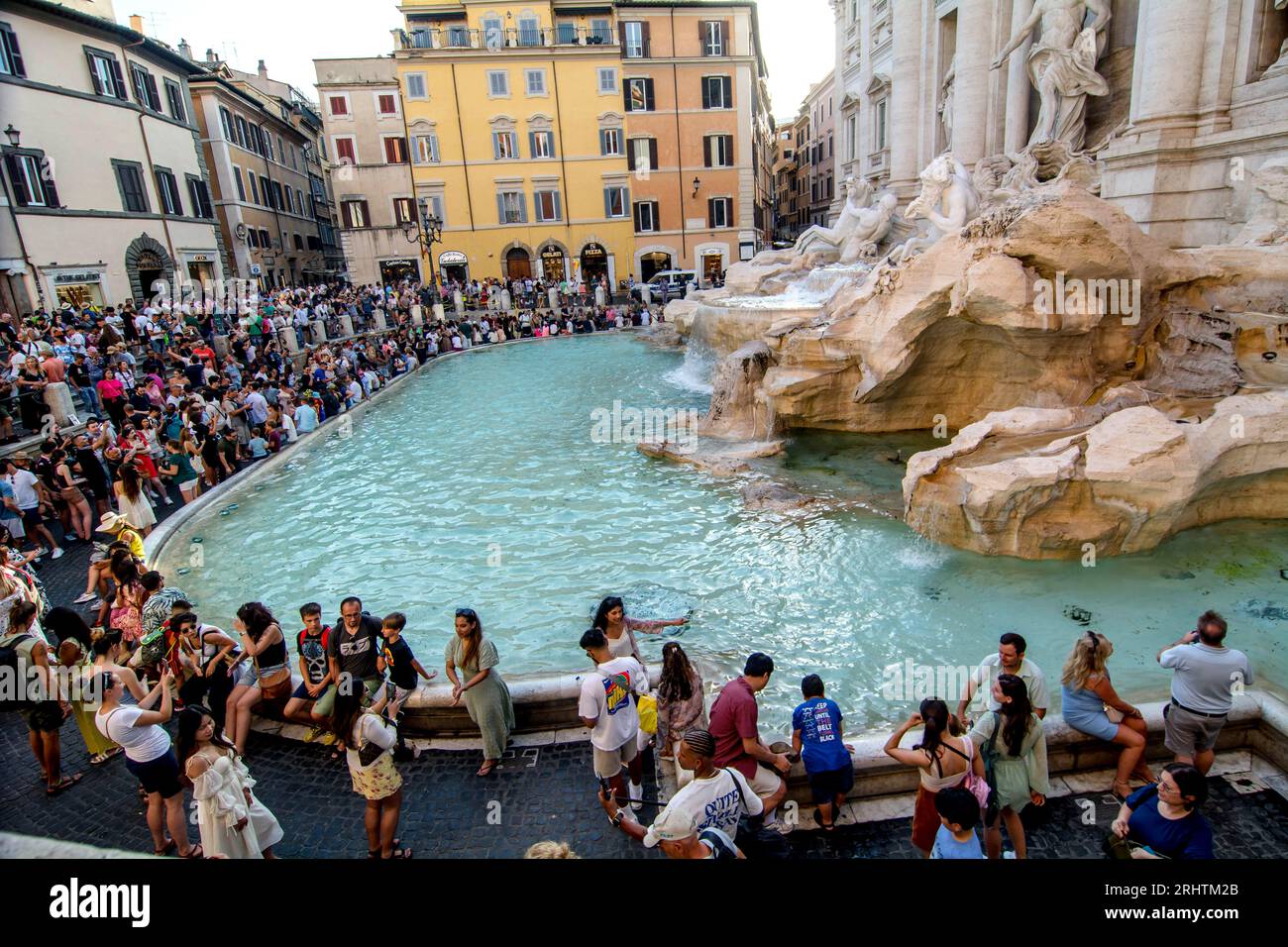 Rome, Italy. 18th Aug, 2023. Tourists at the Trevi Fountain, the only ...