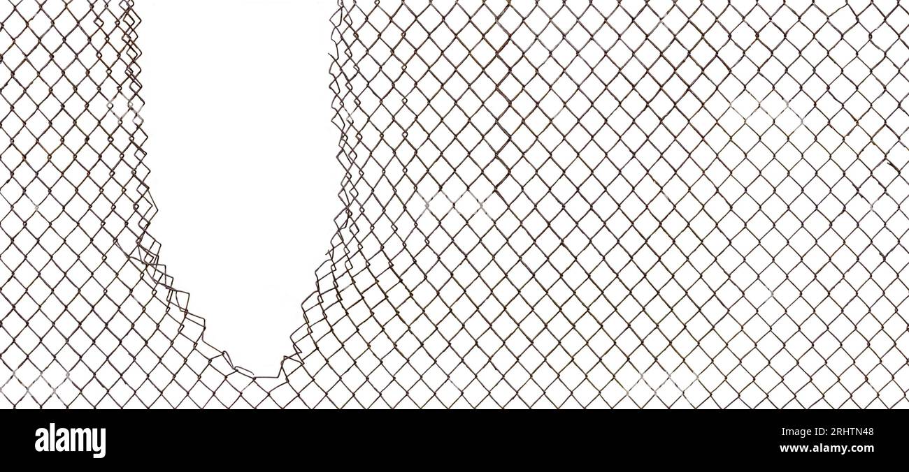 Torn rusty chain link fence texture background, horizontal isolated ...