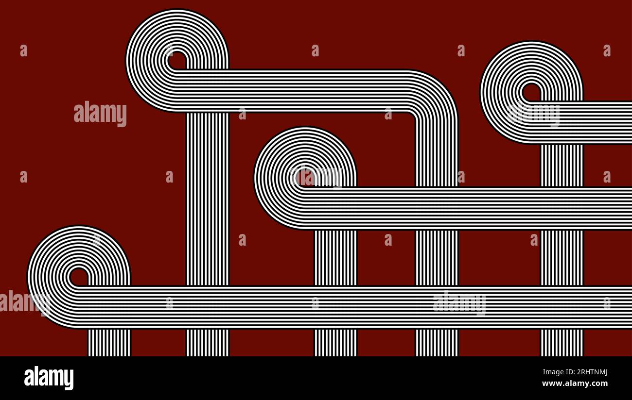 Banded pattern in pipelines style. Black and white intertwined lines ...