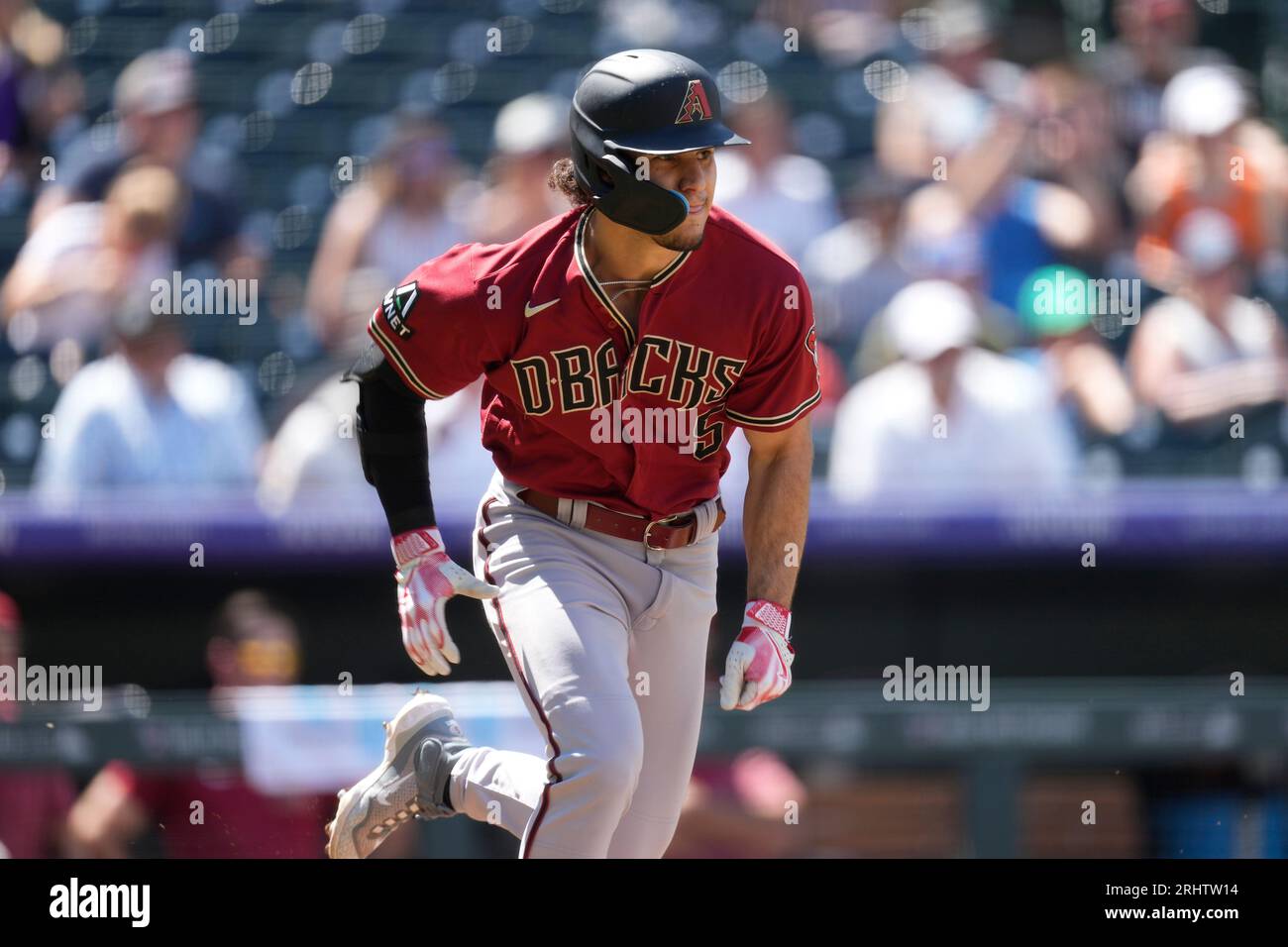 Arizona Diamondbacks center fielder Alek Thomas (5) in the fifth inning ...