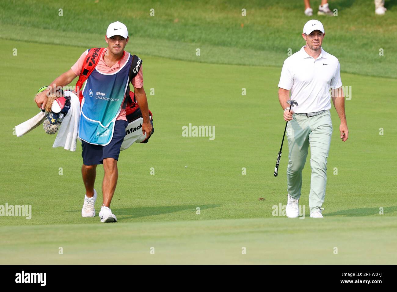 OLYMPIA FIELDS, IL - AUGUST 18: PGA golfer Rory McIlroy walks the 18th hole during the second ...