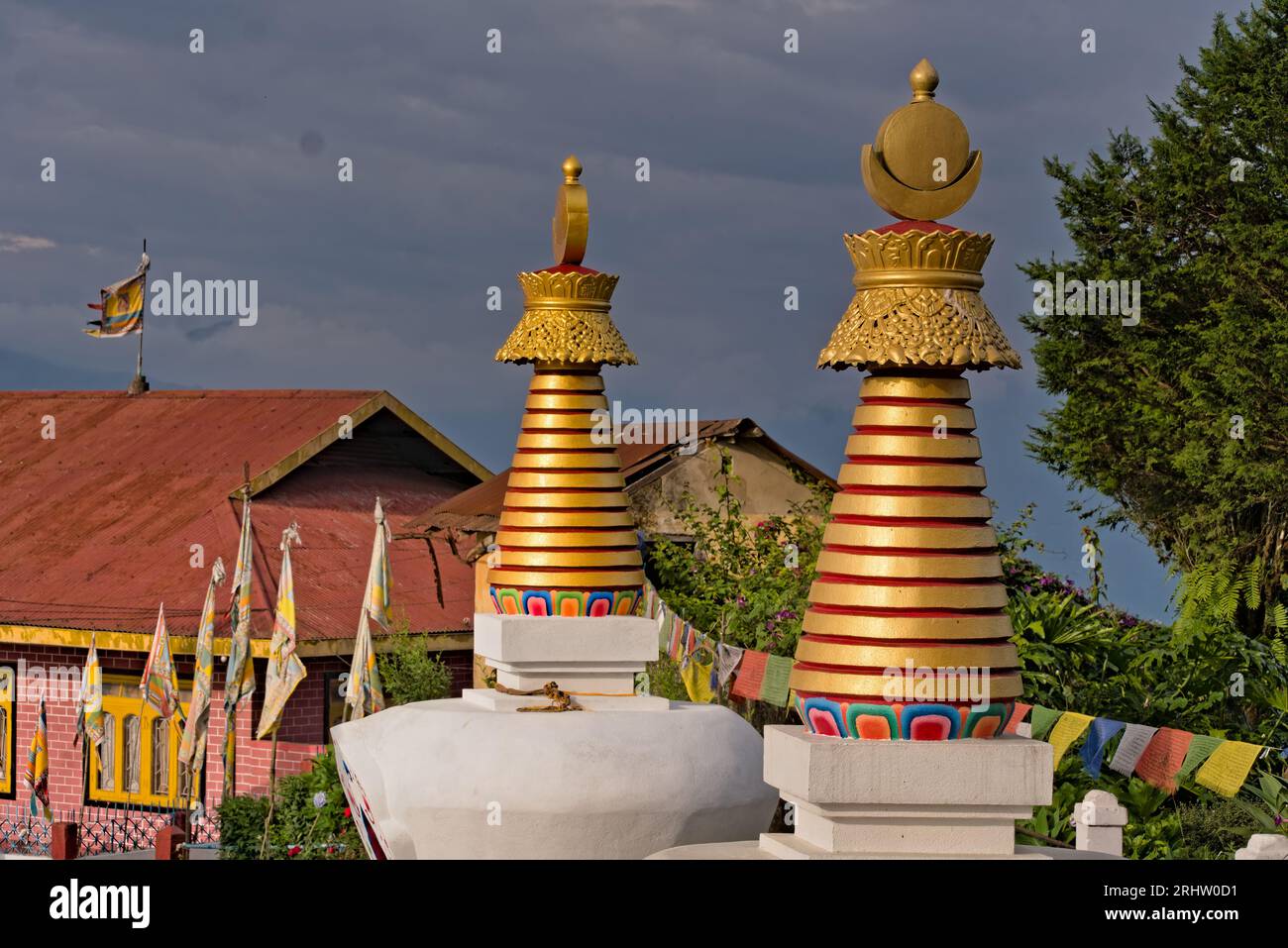 kalimpong, west bengal, india, 05.27.2023. top view of shrines in a ...