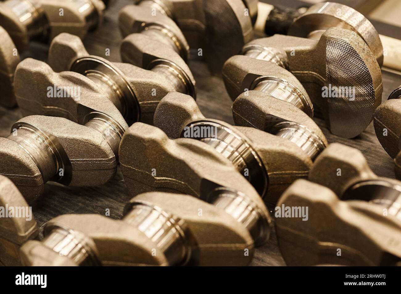Cast steel crankshaft ready to mount on car engine closeup Stock Photo ...
