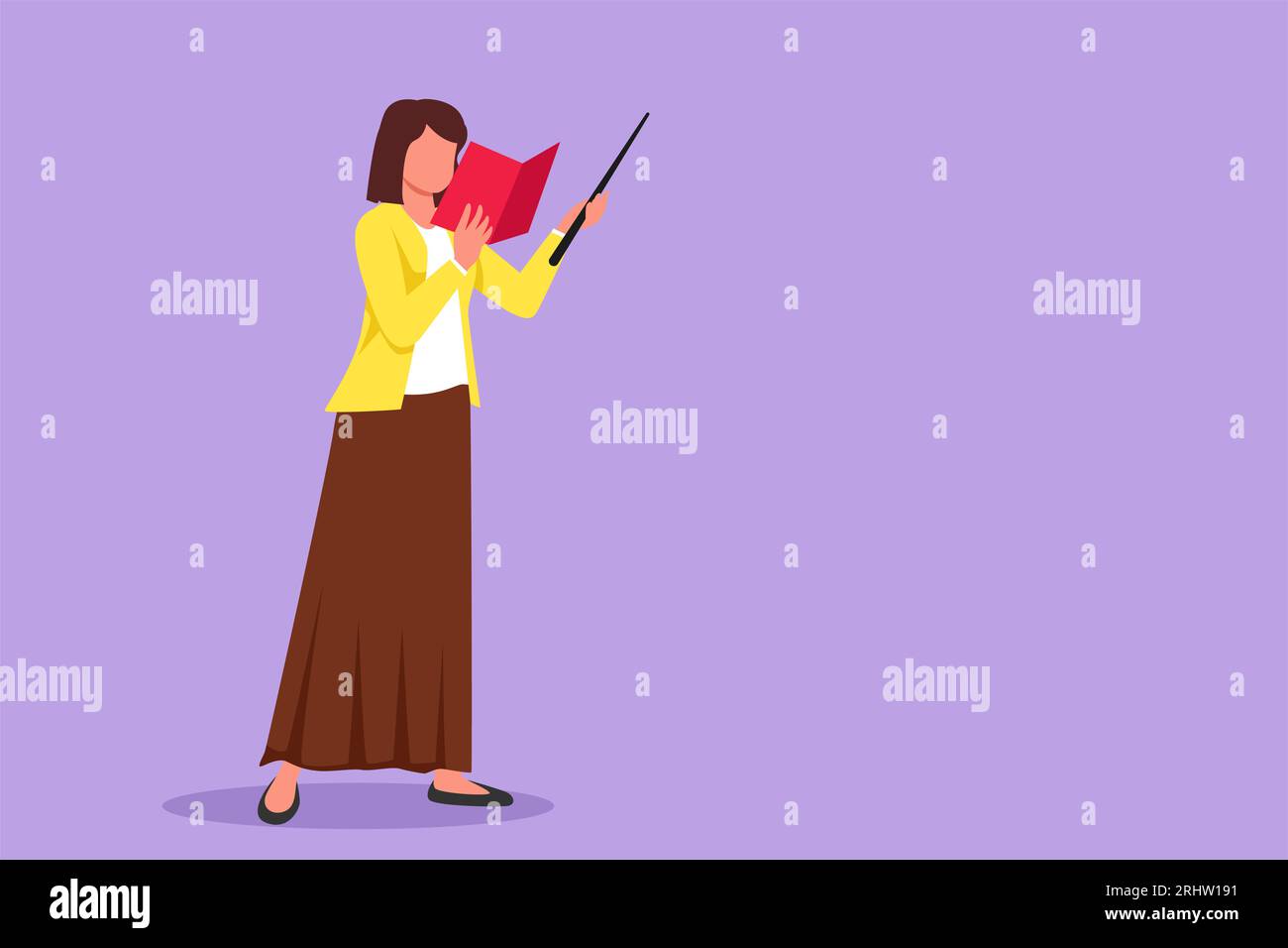 Cartoon flat style drawing beautiful woman teacher standing with open ...