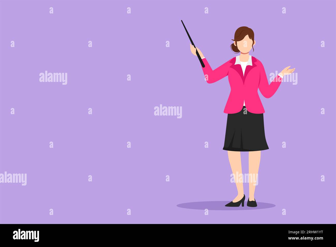 Cartoon flat style drawing of beautiful school woman teacher standing ...