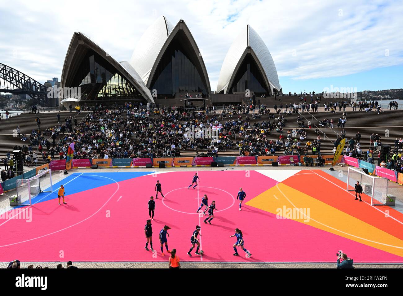 Sydney, Australia. 19th Aug, 2023. Local female footballers join past ...