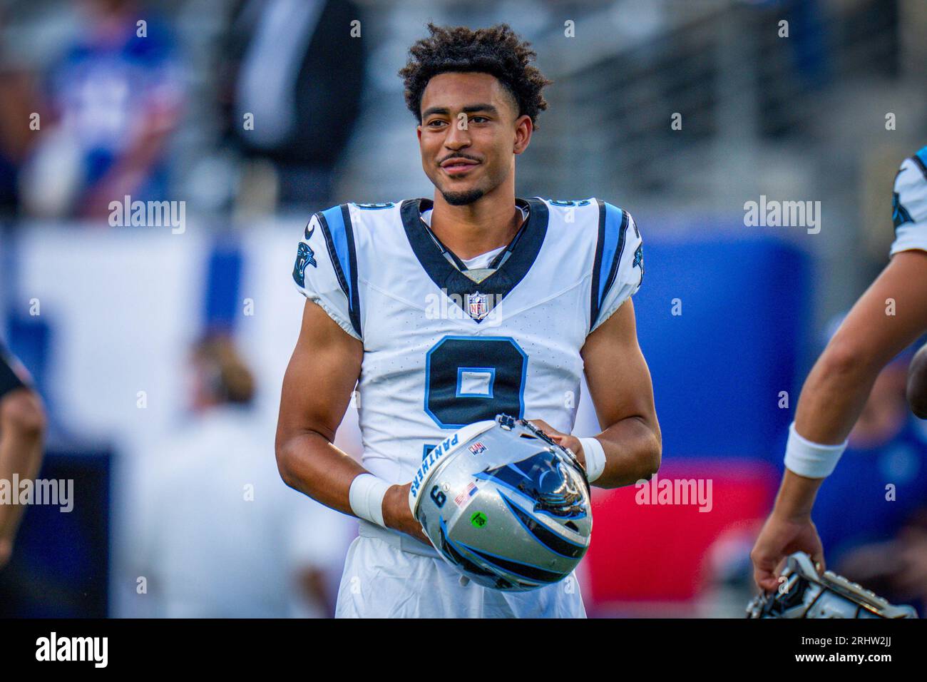 Carolina Panthers quarterback Bryce Young (9) warms up before an NFL ...