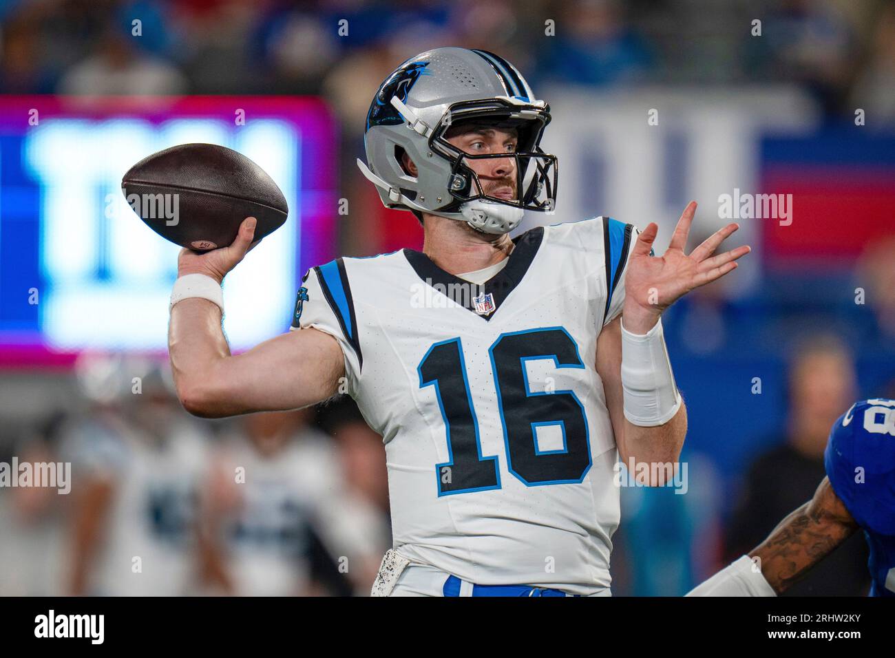 Carolina Panthers quarterback Jake Luton (16) passes for a touchdown ...