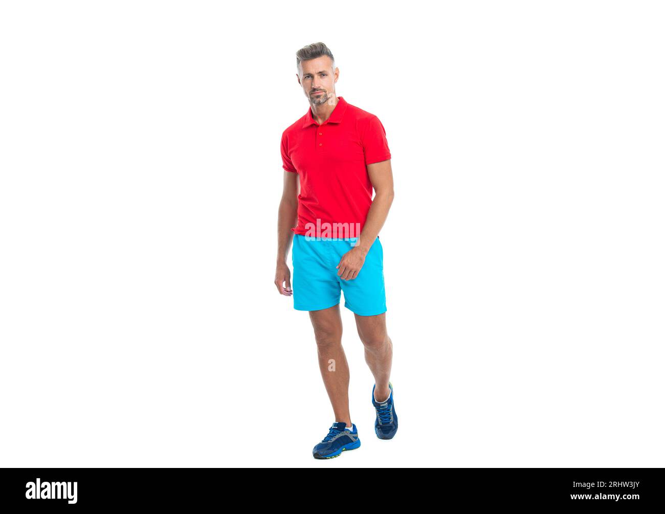 sporty sportsman walk in sport clothes isolated on white. Sportsman ...
