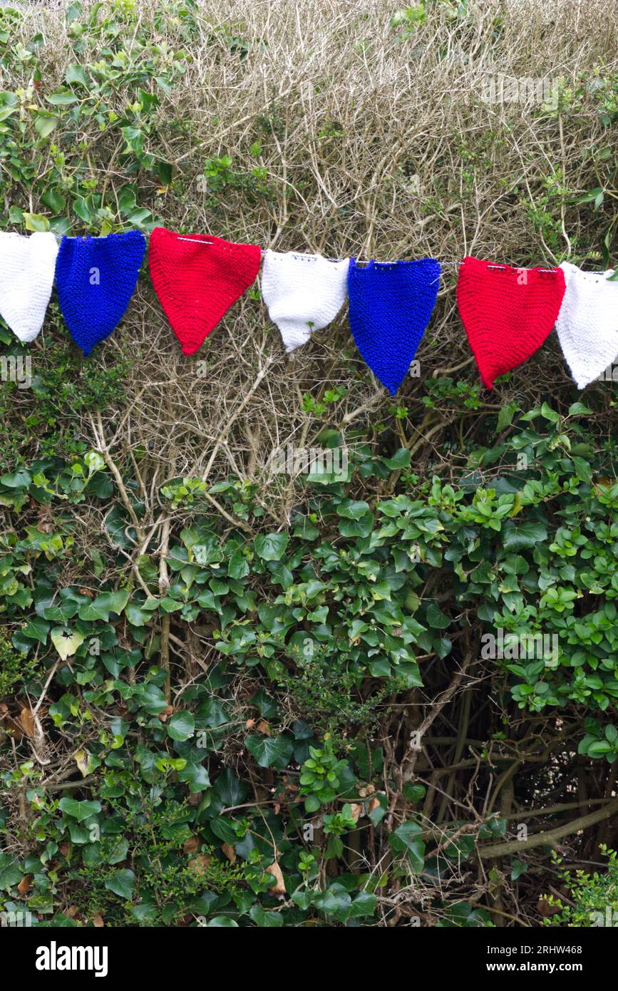knitted bunting red white blue Stock Photo - Alamy