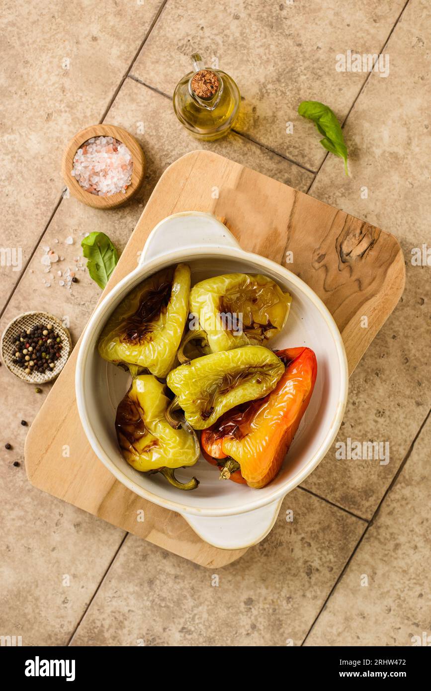 step-by-step preparation of ingredients for pepper soup . baked peppers ...