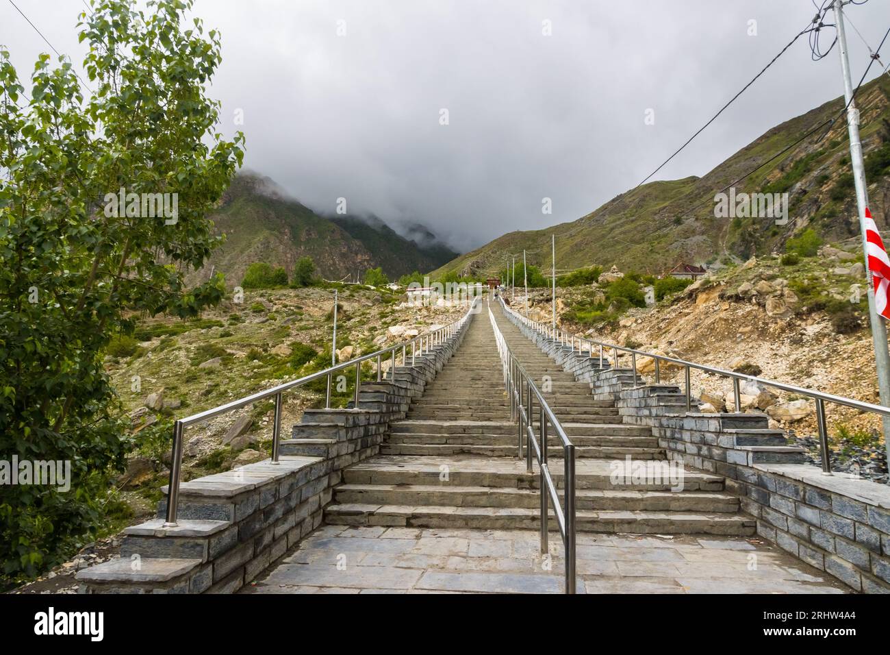 Entrace gate and stairway to Muktinath Hindu Temple in Mustang of Nepal ...