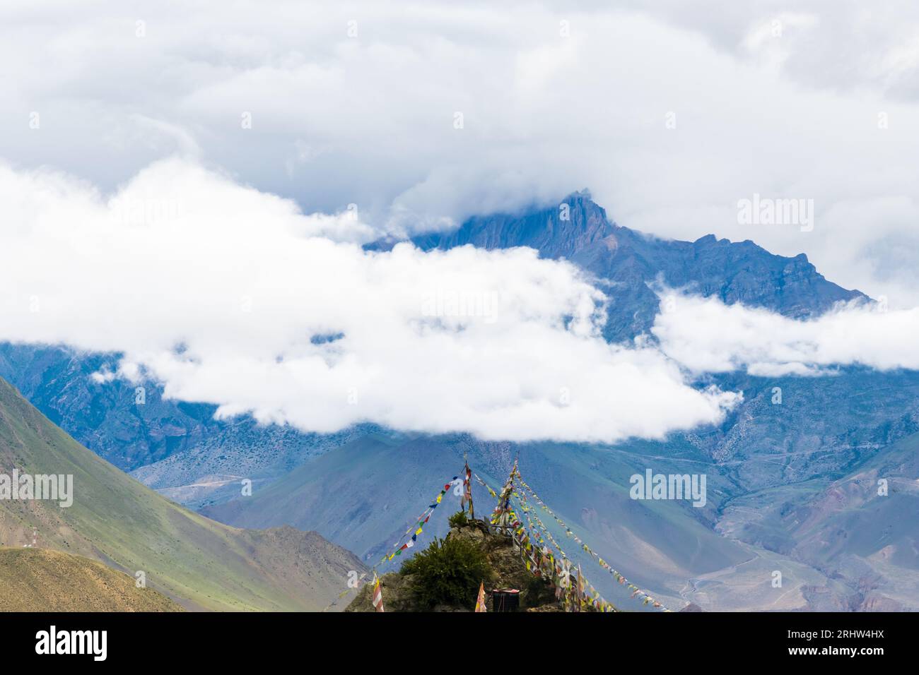 Dark Dramatic Desert Landscape with Foggy Mountains and Distant Houses ...