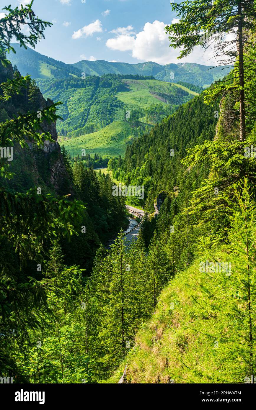 View from Zbojnicky chodnik hiking trail above Vratna dolina valley in ...