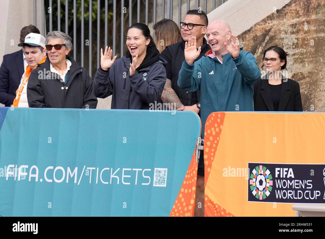 FIFA President Gianni Infantino, front right, waves as he arrives for ...