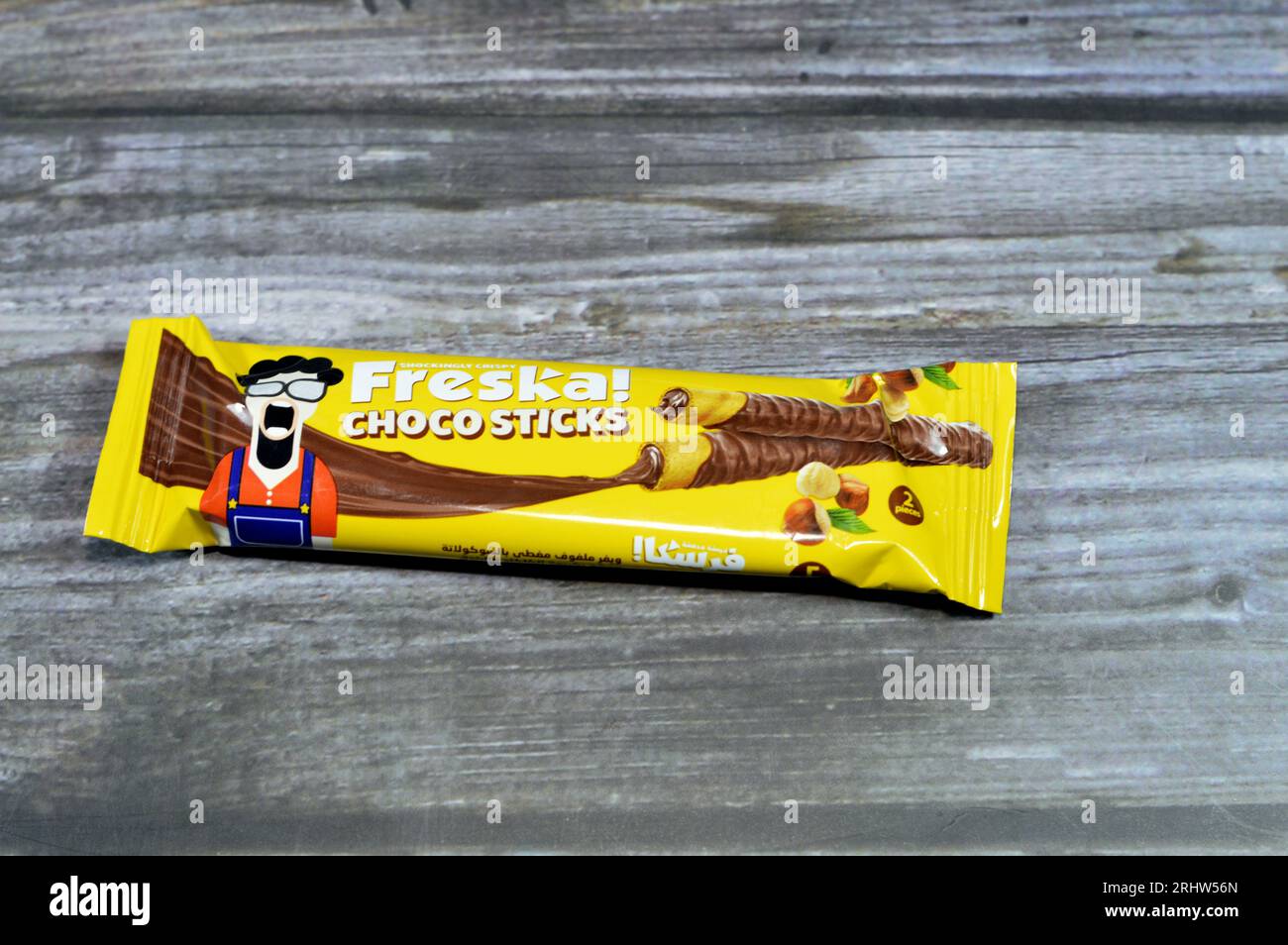 Cairo, Egypt, August 4 2023: Freska Choco sticks, crunchy wafers with ...
