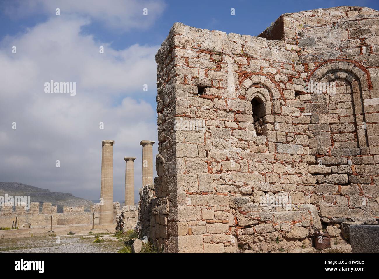 Lindos Medivial castle with some ancient parts including the temple of ...