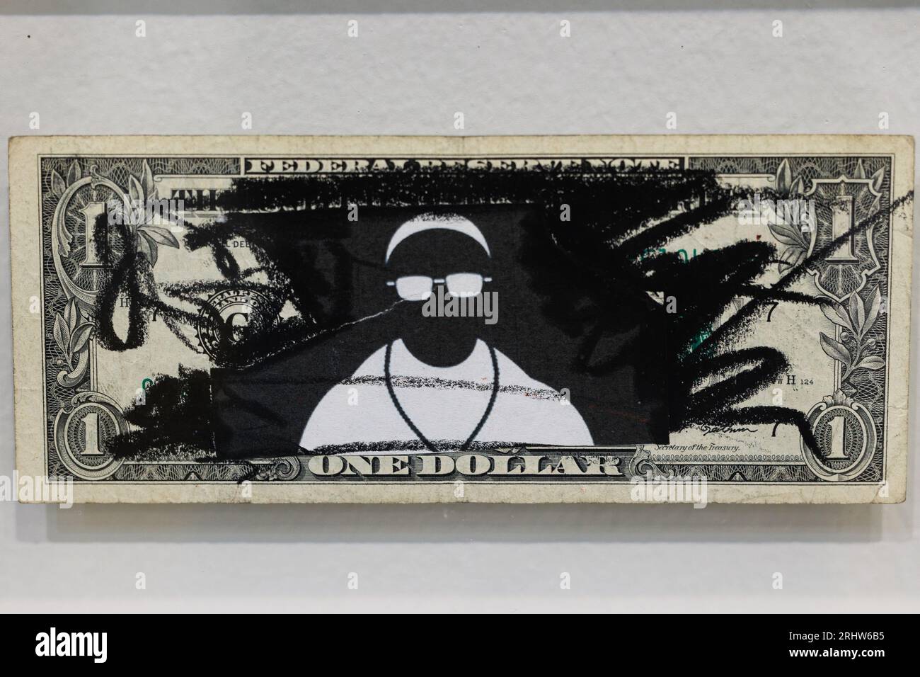 One Dollar Banknote stained with Blanìck Ink and with the Symbol Pope ...