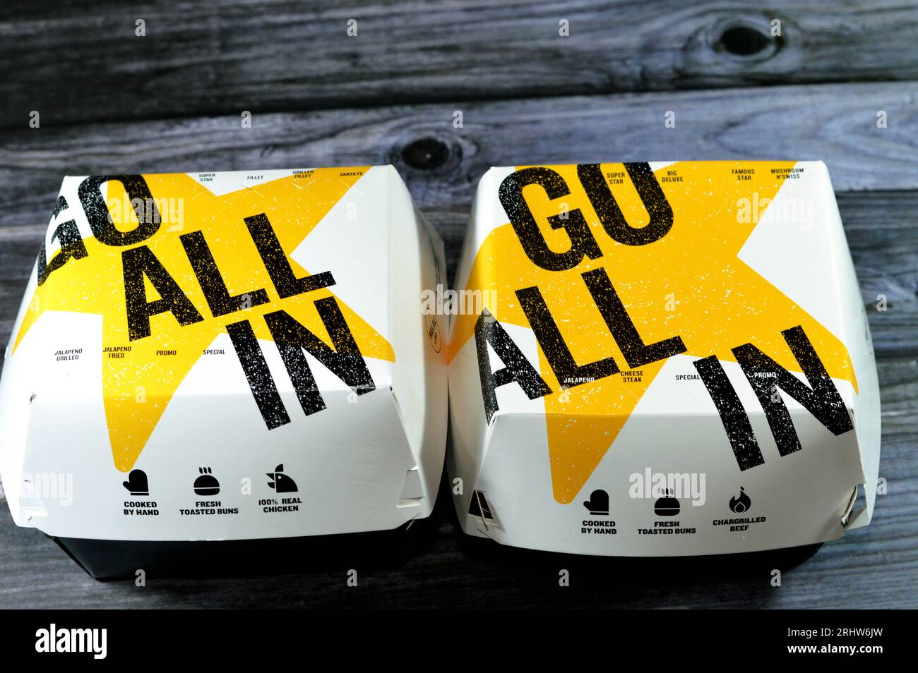 Cairo, Egypt, July 29 2023: Food delivery package of beef burger and ...