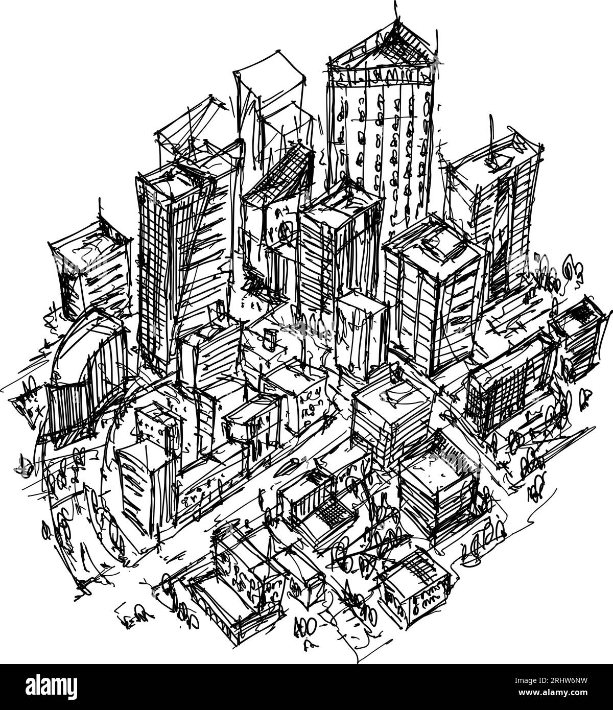 hand drawn architectural sketch of a modern city with lots of modern ...