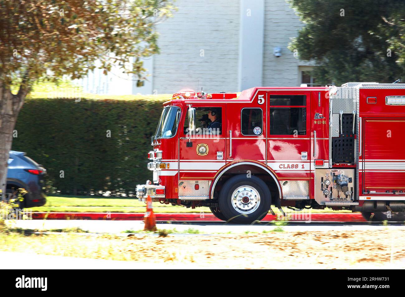 fire truck responding to a 911 call out or shout in Los Angeles ...