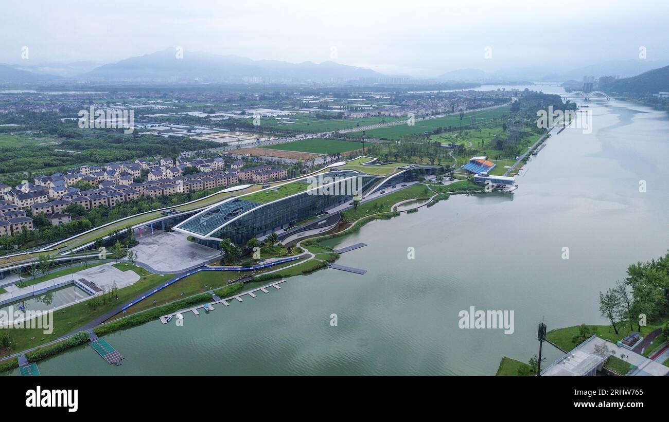 Hangzhou. 3rd Aug, 2023. This aerial photo taken on Aug. 3, 2023 shows ...