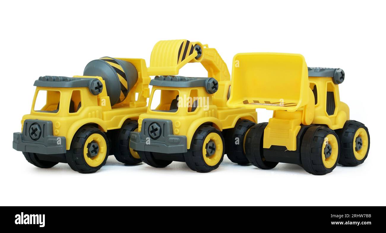 heavy construction toy line up in a row isolated on white background ...