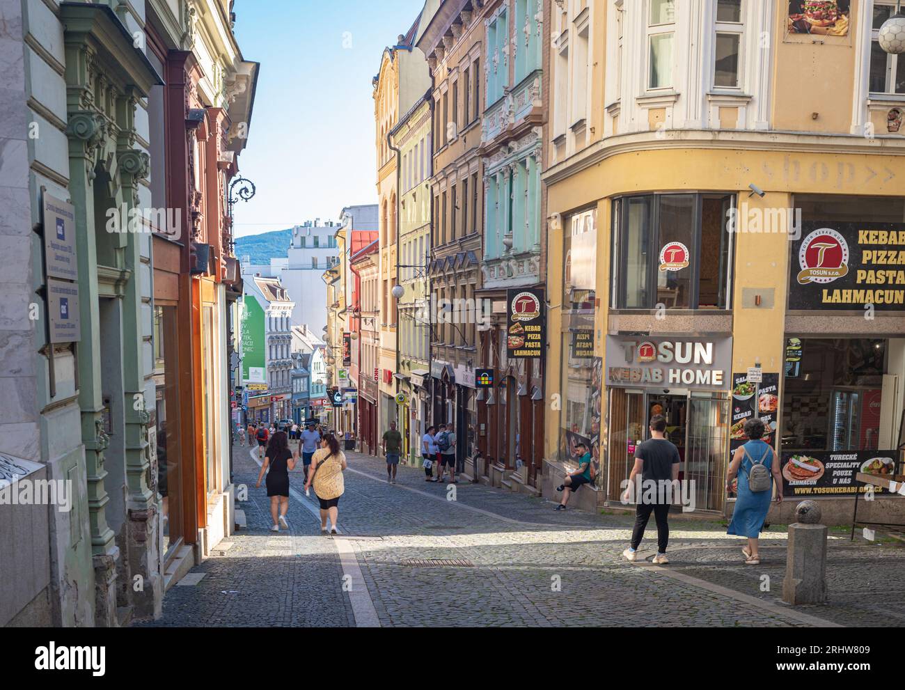 Scenic view of the old main shopping street in the historic centre of ...