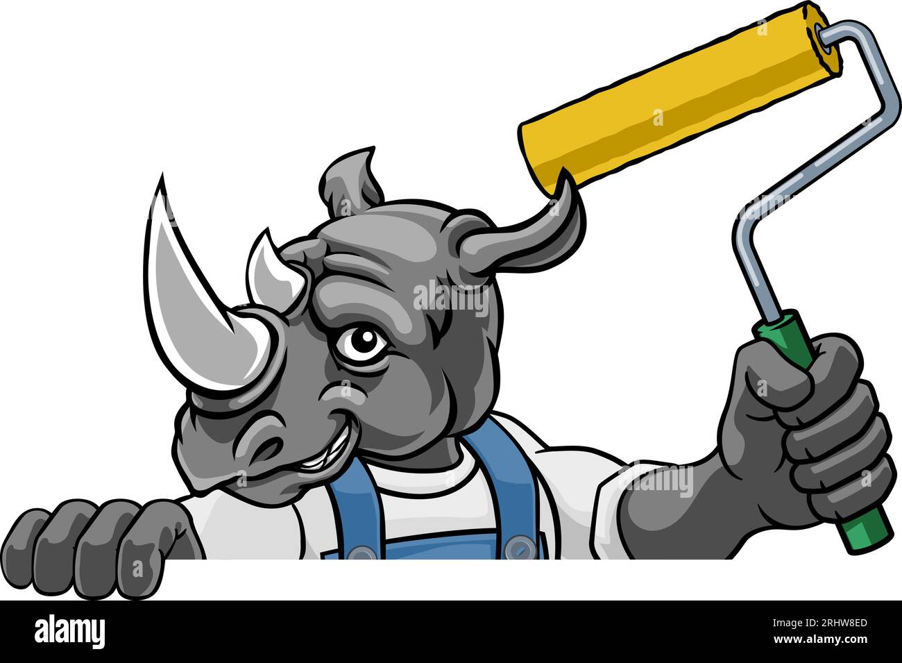 Rhino Painter Decorator Paint Roller Mascot Man Stock Vector Image ...