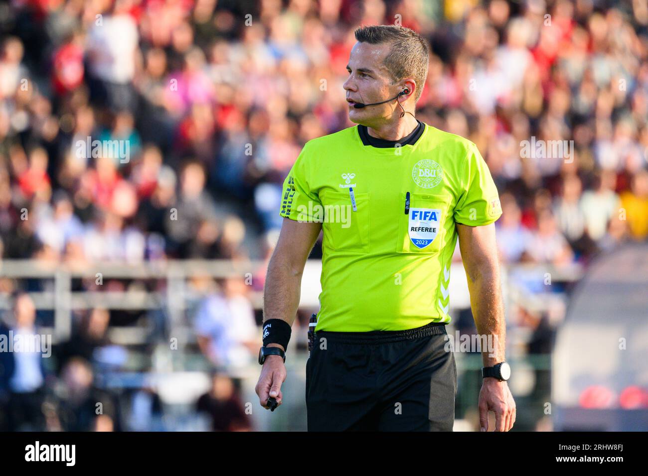 Hvidovre, Denmark. 18th Aug, 2023. Referee Morten Krogh seen during the ...