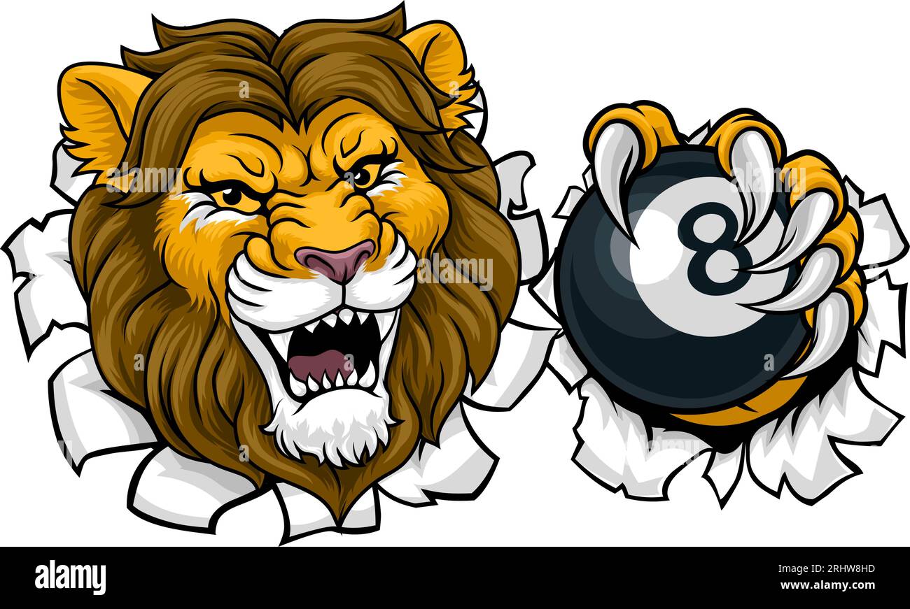 Lion Angry Pool 8 Ball Billiards Mascot Cartoon Stock Vector Image ...