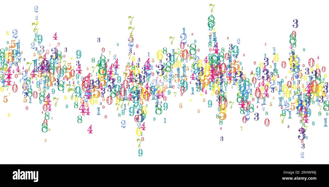 School math notebook cover. Colorful childish numbers floating in the ...