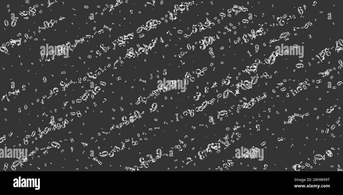 Concept of school background. White chalk numbers and digits falling ...