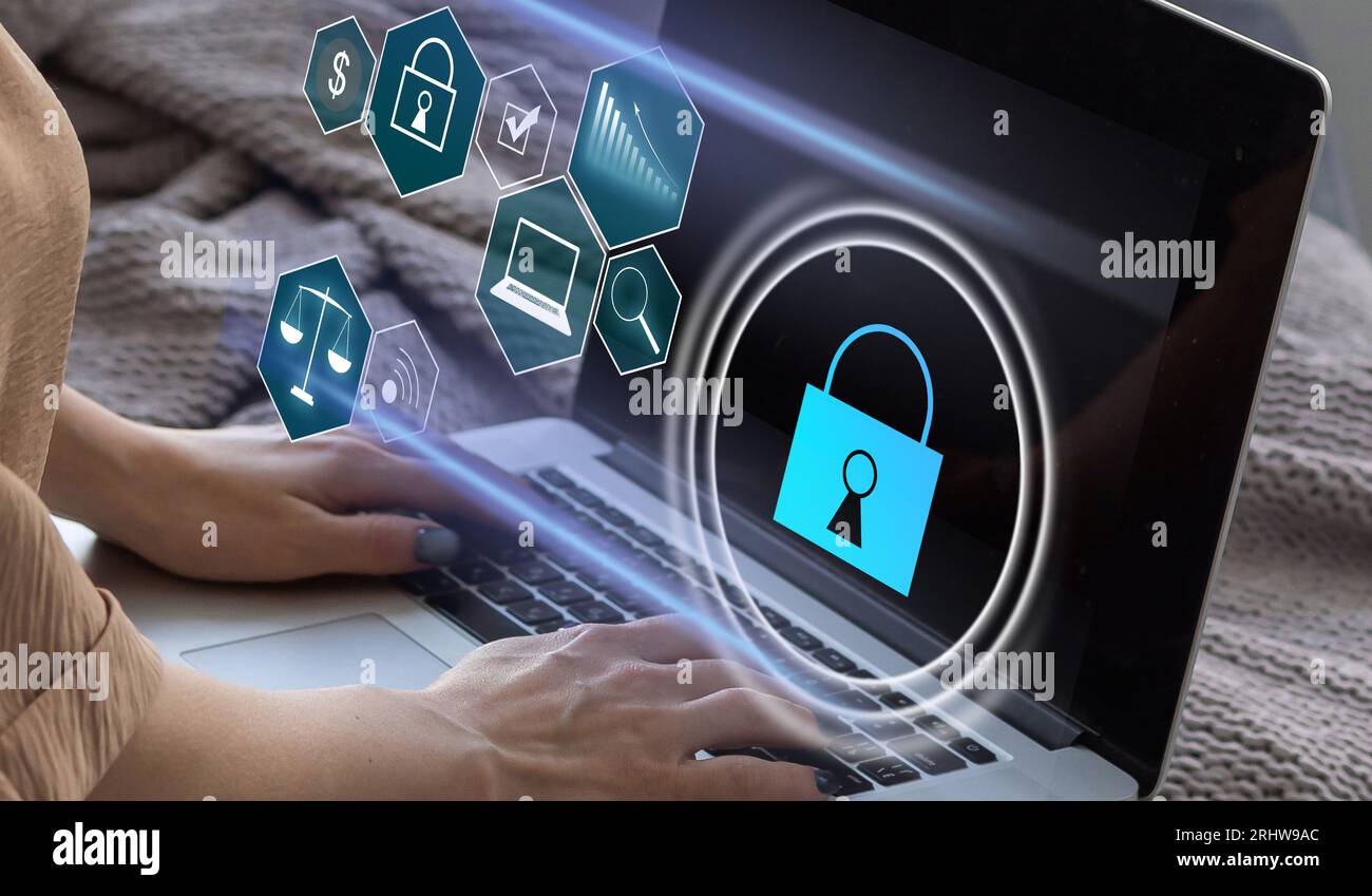 Cybersecurity And Privacy Concepts To Protect Data Lock Icon And Internet Network Security
