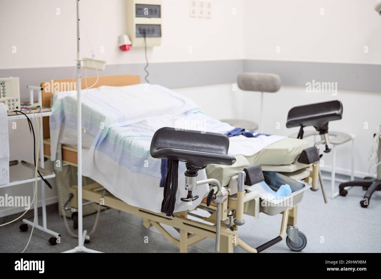 Close-up view of a delivery obstetric room detail. Maternity hospital ...