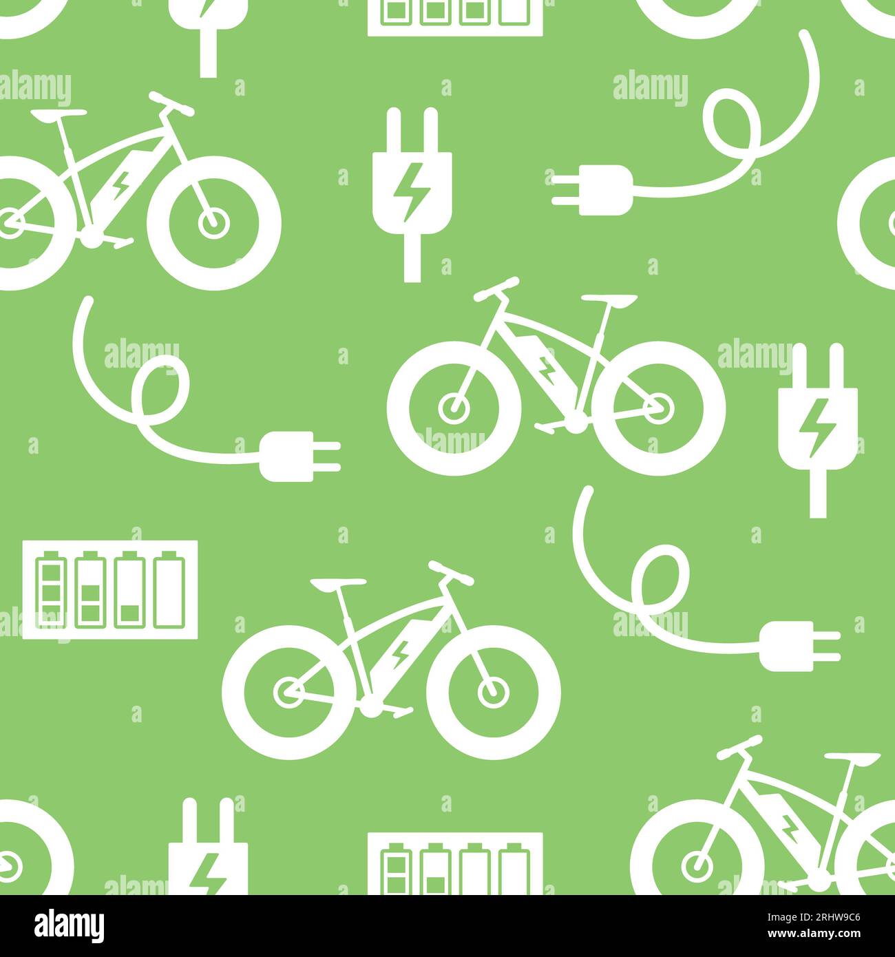 Seamless pattern with electronic fat bikes and electric plugs, E bike ...