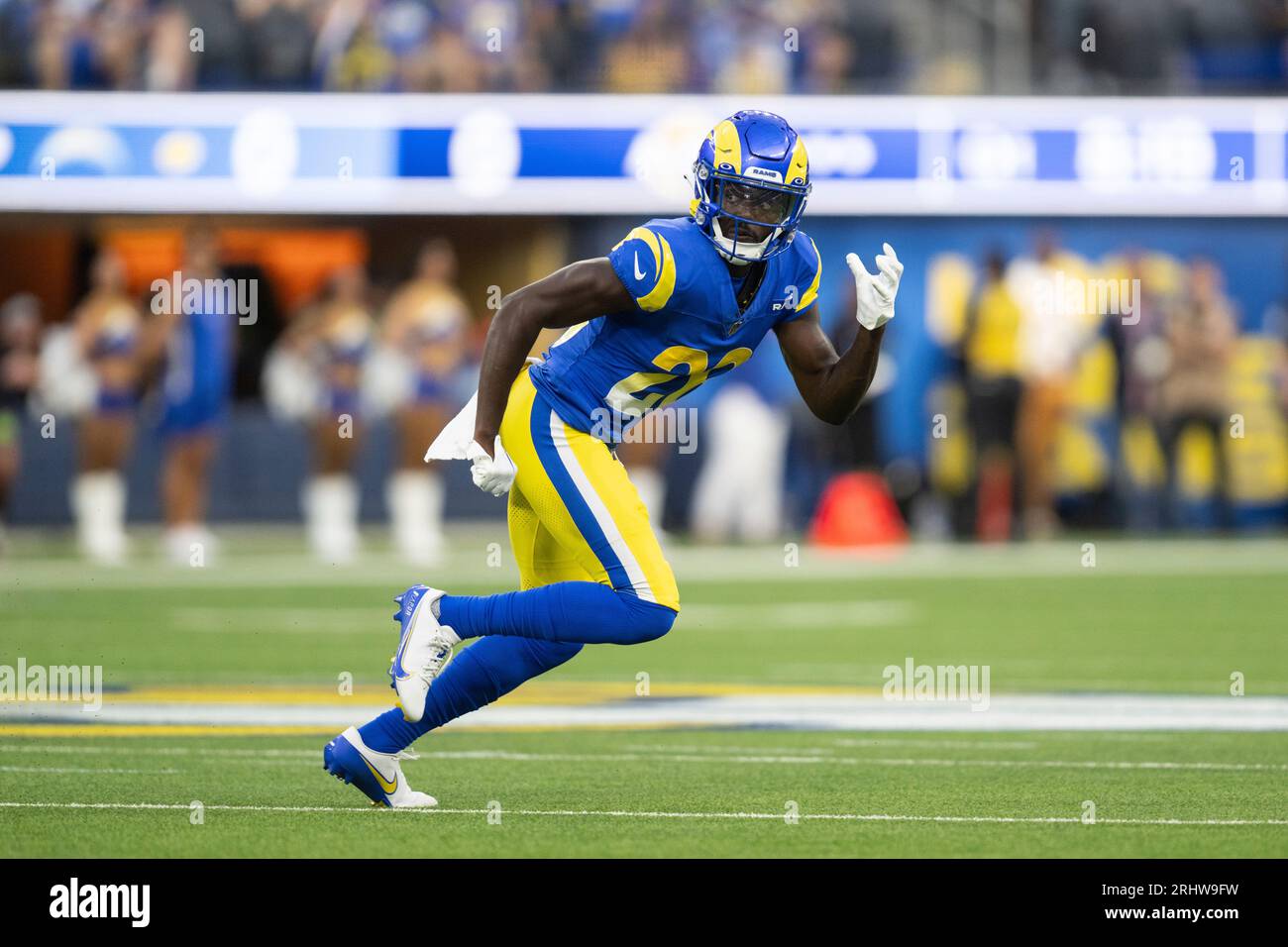 Los Angeles Rams safety Richard LeCounte III (26) runs during an NFL ...