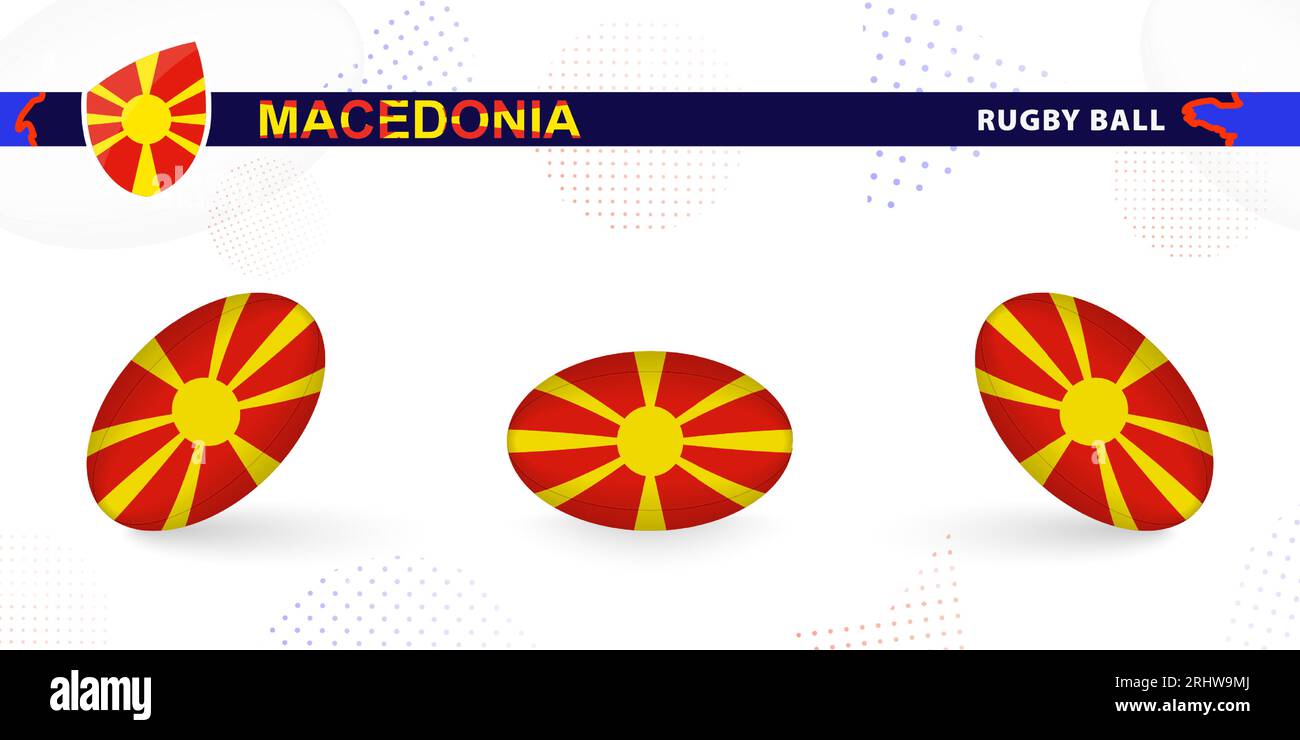 Rugby ball set with the flag of North Macedonia in various angles on ...
