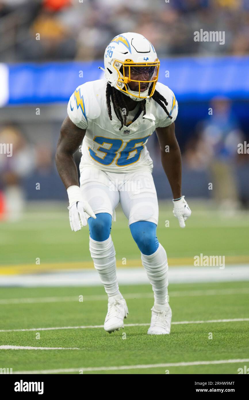 Los Angeles Chargers cornerback Ja'Sir Taylor (36) takes his stance ...