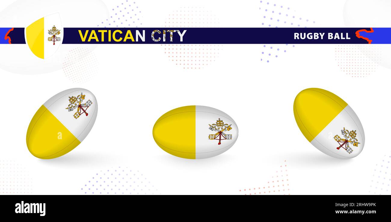 Rugby ball set with the flag of Vatican City in various angles on ...